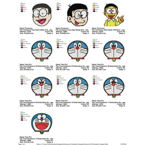 Package 10 Doraemon 02 Embroidery Designs