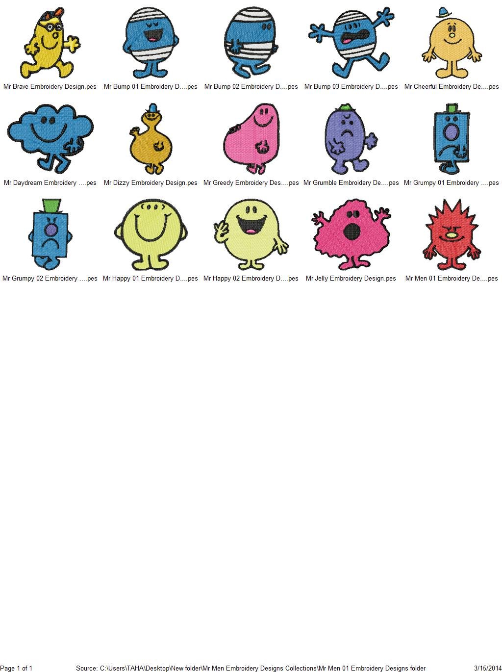 Package Mr Men 01 Embroidery Designs